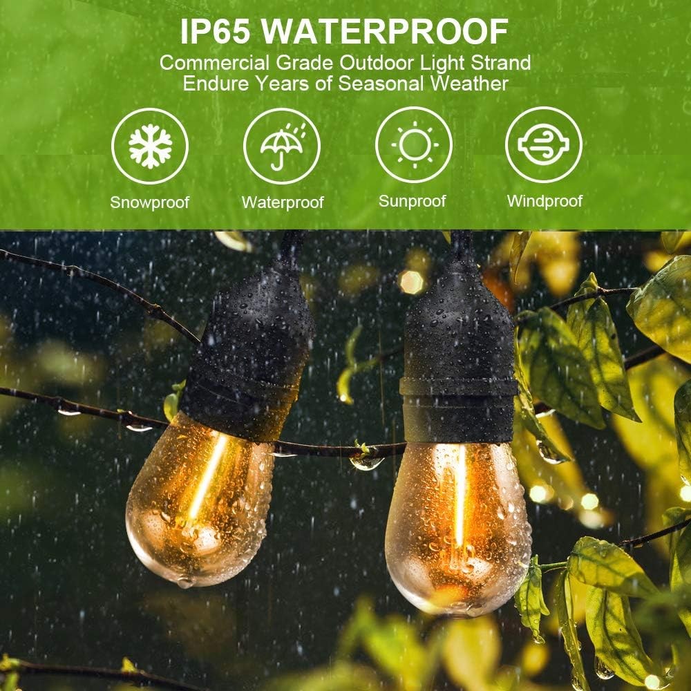 Aootek 27ft Outdoor String Lights with 16 1W Shatterproof Bulbs and ...